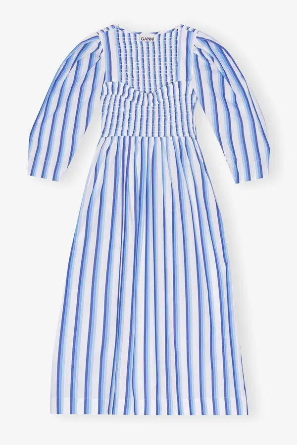 GANNI Striped Smock Long Dress - Blue