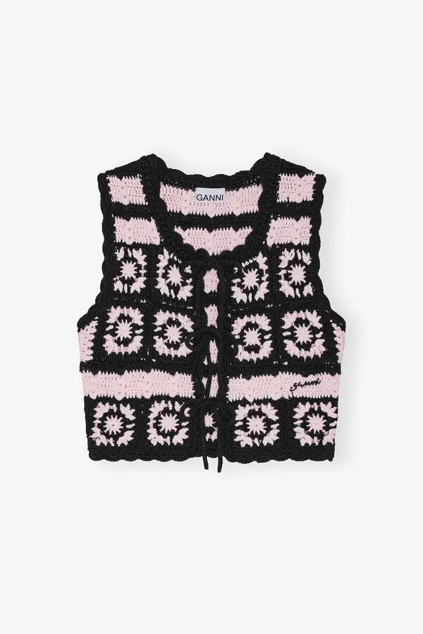 GANNI Cotton Crochet Vest - Pink