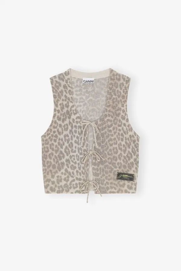 GANNI Leopard Print Tie Vest - Mixed