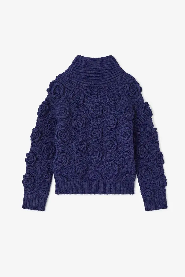 GANNI Flower Crochet Sweater - Navy