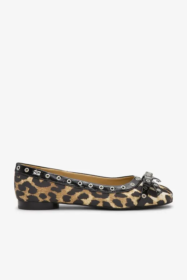 GANNI Leopard Eyelet Bow Ballerinas - Multicolour