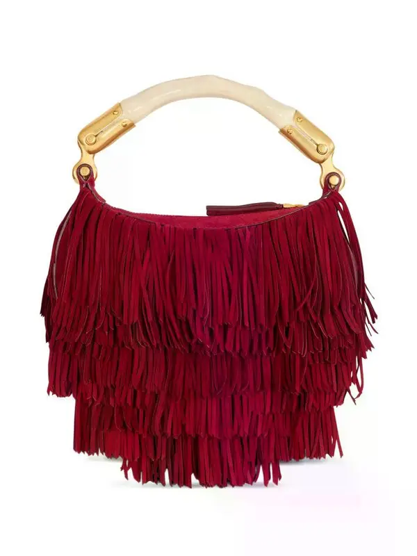 Balmain Mini Ebene Fringes Leather Shoulder Bag - Red