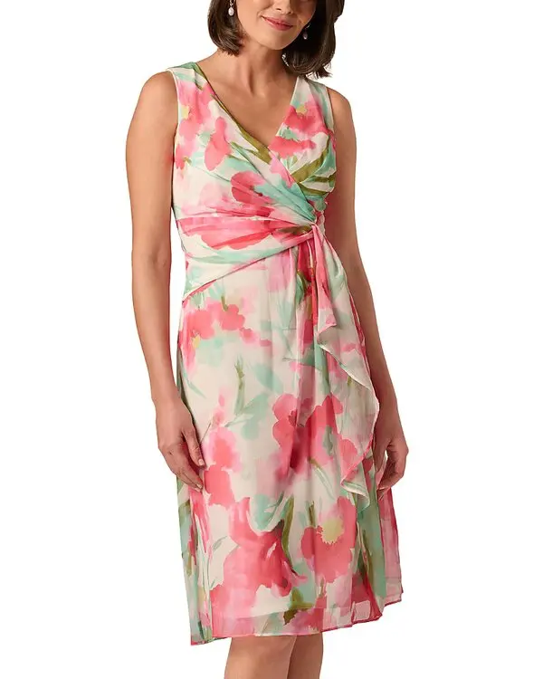 Adrianna Papell Draped Chiffon Dress - Coral/green Multi