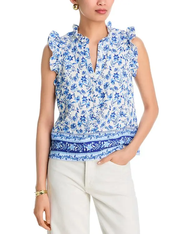 Aqua Ruffled Top - Blue/white