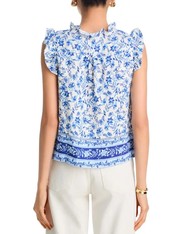 Aqua Floral Ruffled Top