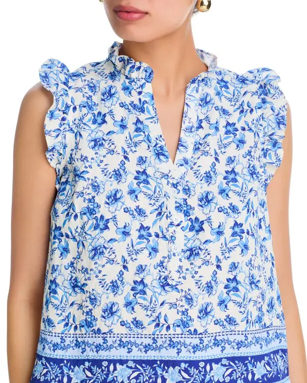 Aqua Floral Ruffled Top