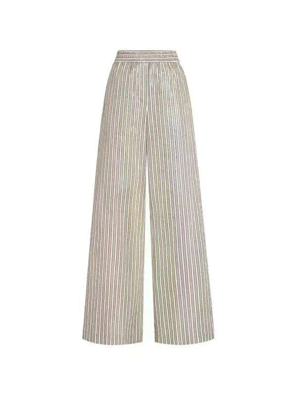 Brunello Cucinelli Dazzling Stripes Pyjama-style Trousers In Cotton Poplin - Neutrals
