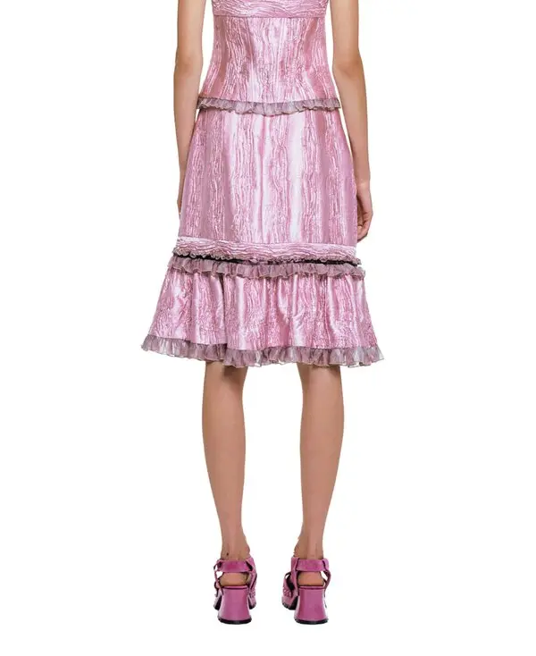 Anna Sui Crushed Satin Ruffle Midi Skirt