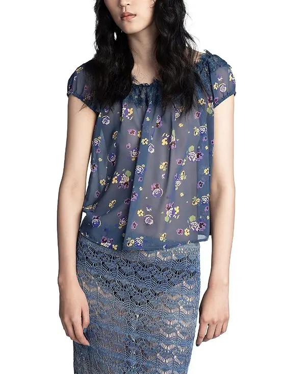 Anna Sui Night Blooming Chiffon Top - Indigo Multi