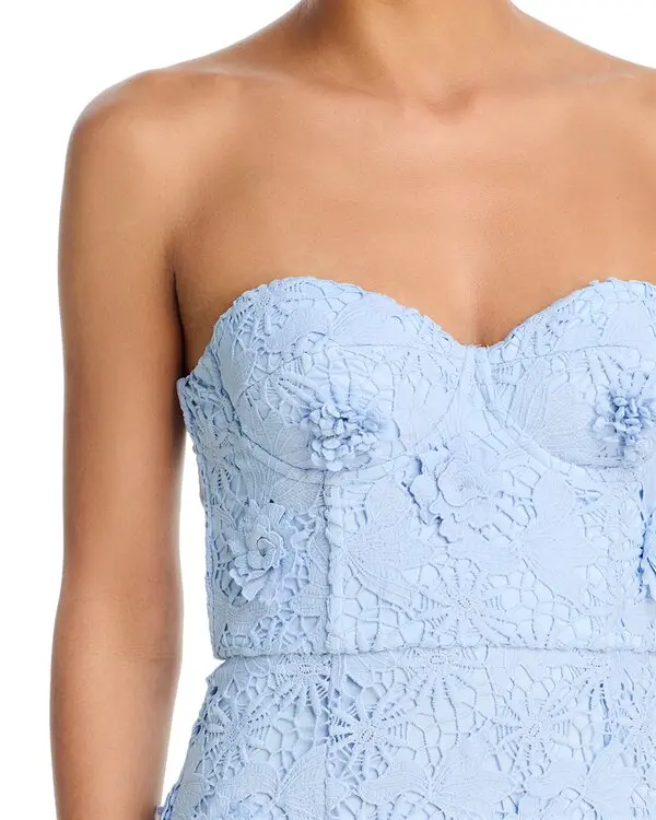 Aqua Strapless 3d Lace Midi Dress