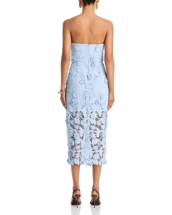 Aqua Strapless 3d Lace Midi Dress