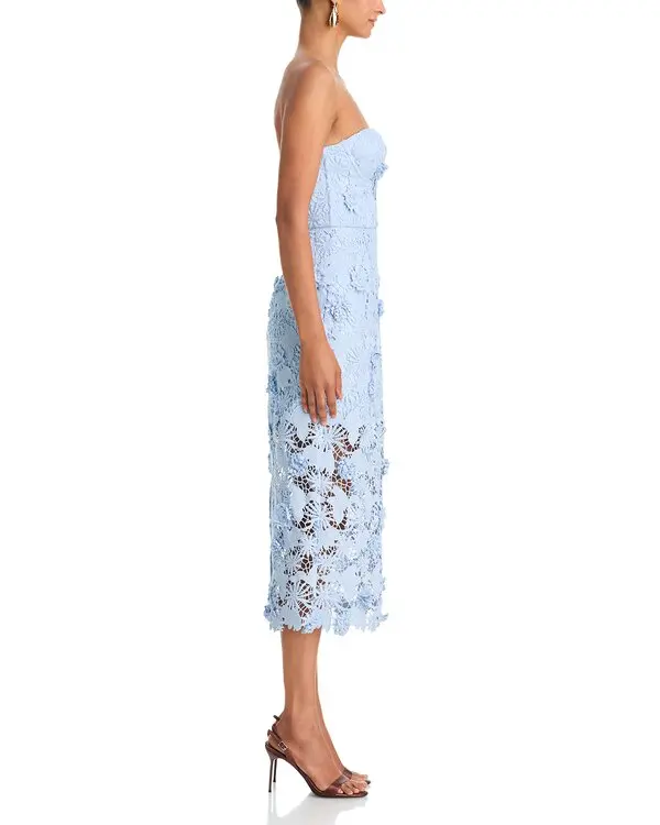 Aqua Strapless 3d Lace Midi Dress