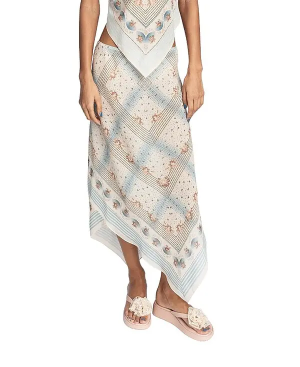 Anna Sui Heritage Scarf Print Chiffon Skirt - Sky Blue