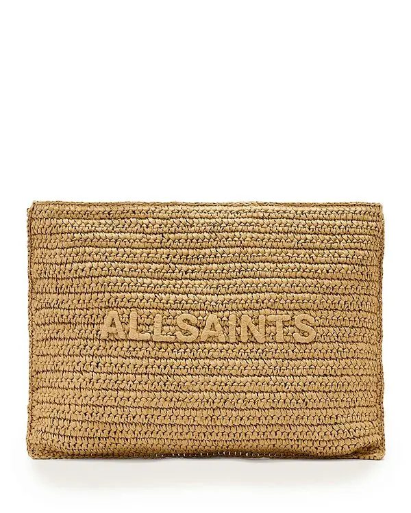 ALLSAINTS Bettina Raffia Clutch - Biscuit Brown