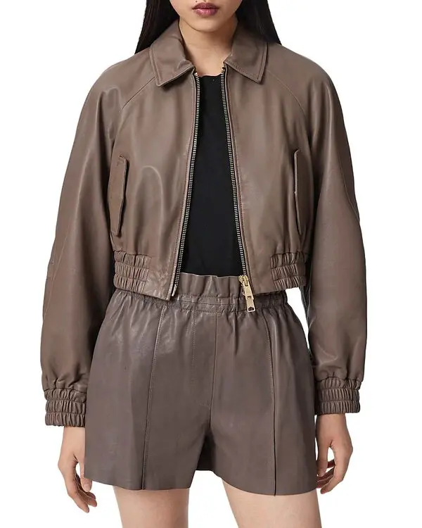 ALLSAINTS Leather Bomber Jacket - Mole Brown