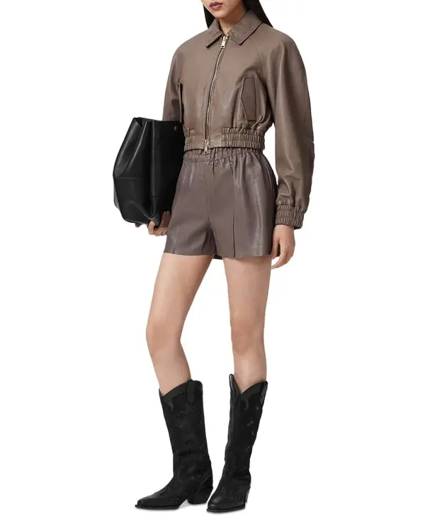 ALLSAINTS Leather Bomber Jacket - Mole Brown