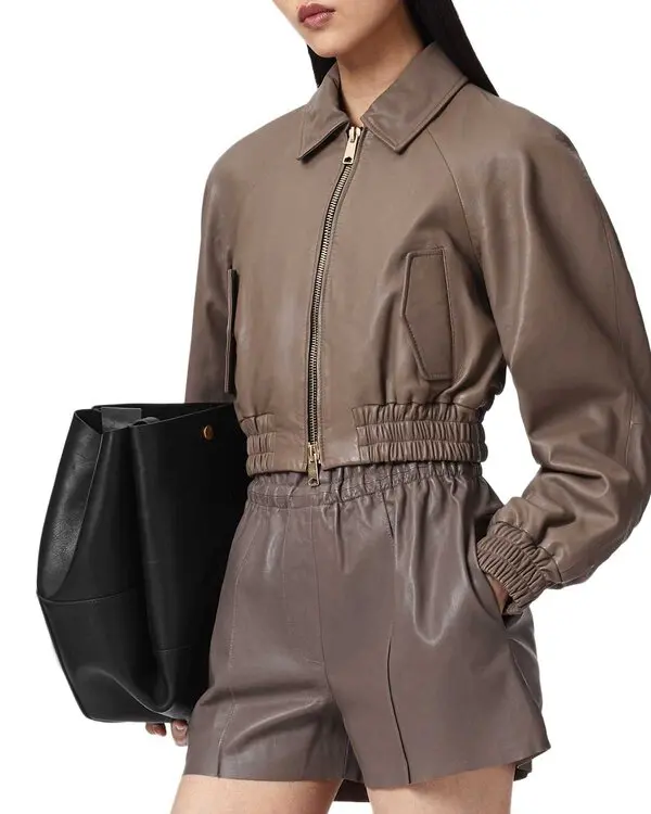 ALLSAINTS Leather Bomber Jacket - Mole Brown