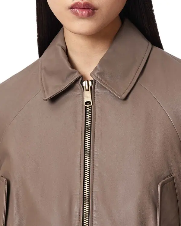 ALLSAINTS Leather Bomber Jacket - Mole Brown