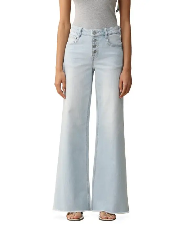BAYEAS Mid-rise Wide Leg Jeans With Button Fly - Light Blue