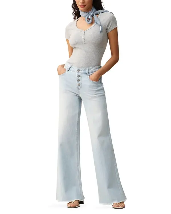 BAYEAS Mid-rise Wide Leg Jeans With Button Fly - Light Blue