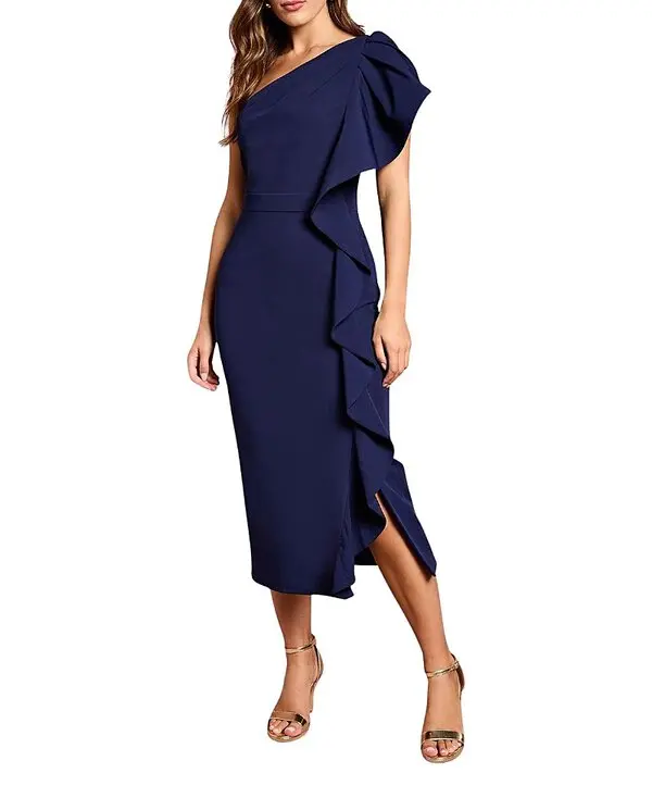 Coast One Shoulder Pencil Midi Dress - Navy