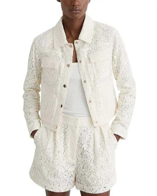 REISS Lori Lace Jacket - White