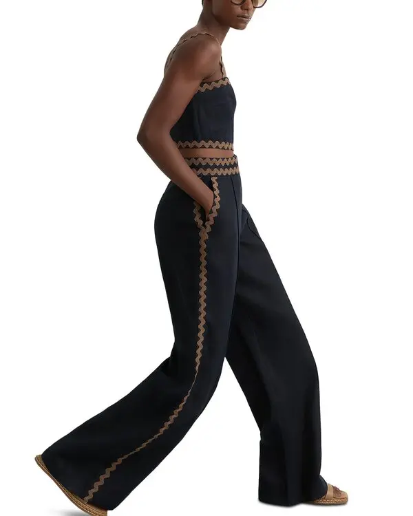 REISS Petites Mila Linen Wave Trim Pants