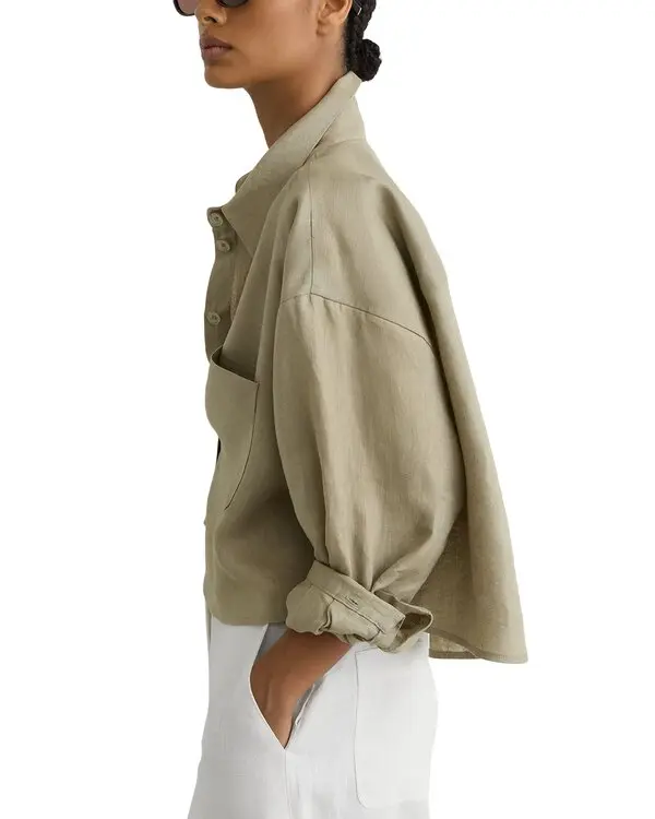 REISS Solena Linen Shirt - Green