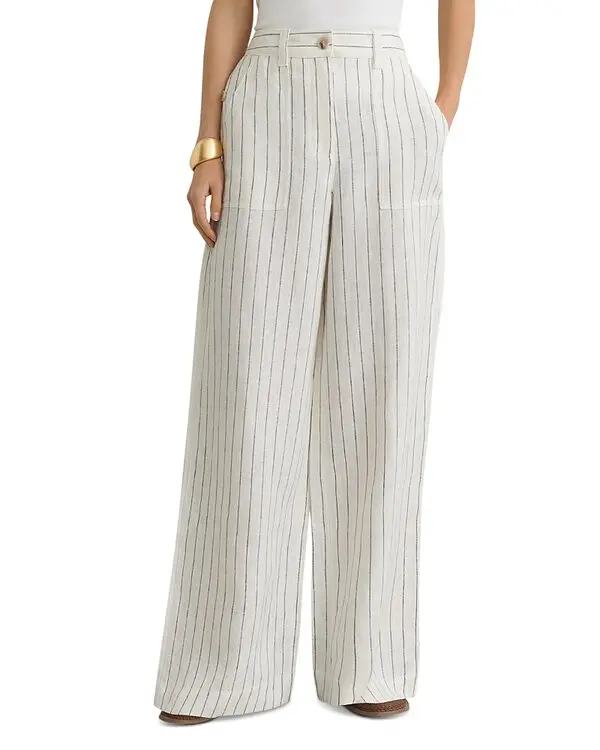 REISS Ashby Wide Leg Trousers - White/navy