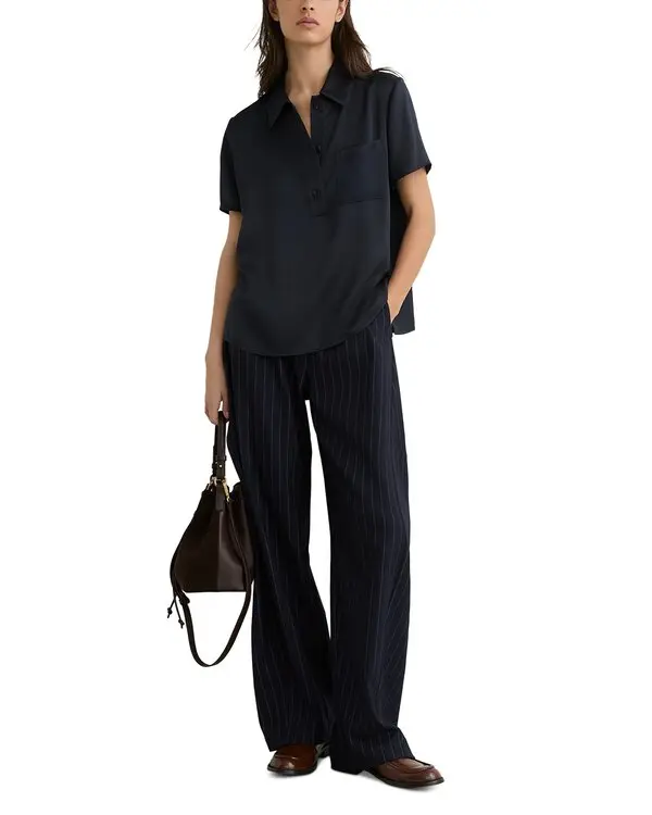 REISS Short Sleeve Silk Shirt - Navy