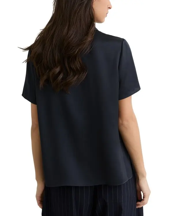 REISS Short Sleeve Silk Shirt - Navy