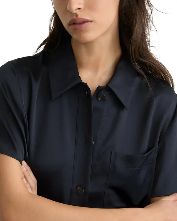 REISS Short Sleeve Silk Shirt - Navy