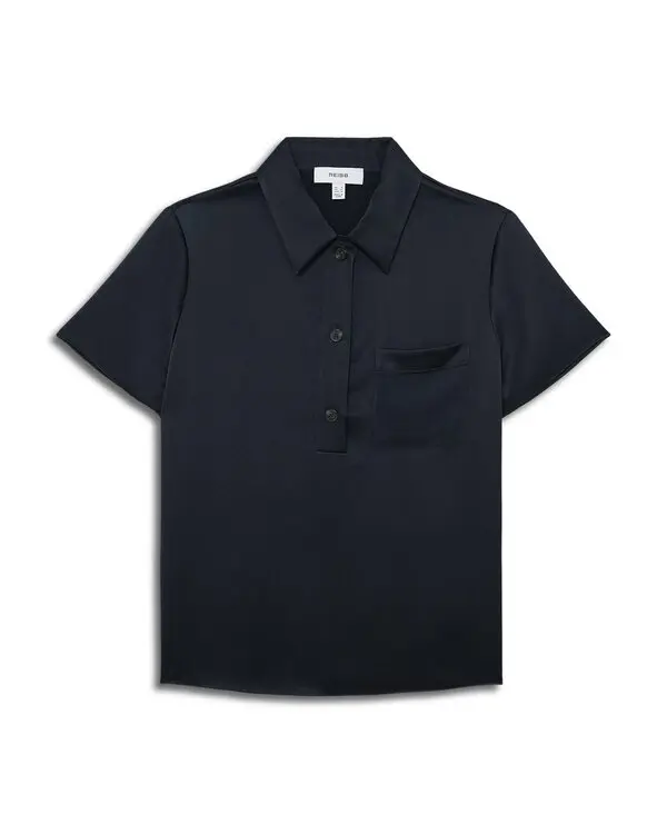 REISS Short Sleeve Silk Shirt - Navy