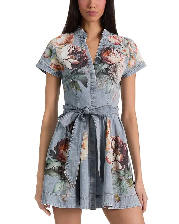 Alice + Olivia Lucy Denim Mini Shirt Dress - Sierra Vintage Multi