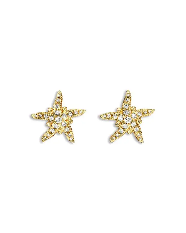 Temple St. Clair 18k Yellow Fj Diamond Sea Star Stud Earrings - Gold