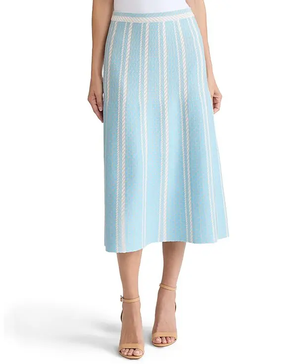 Ming Wang Roadmap Pattern Knit Midi Skirt - Serene/limestone/white