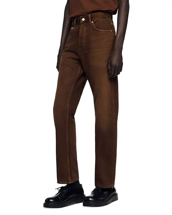 Sandro Regular Fit Faded Cotton Jeans - Tobacco Brown