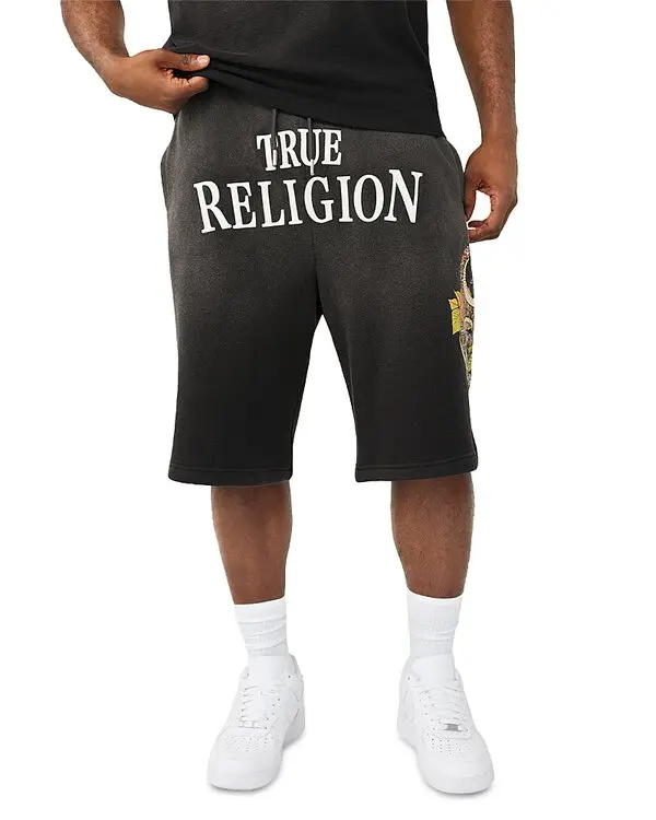 True Religion Floral Snake Mikey Long Sweatshorts - Jet Black