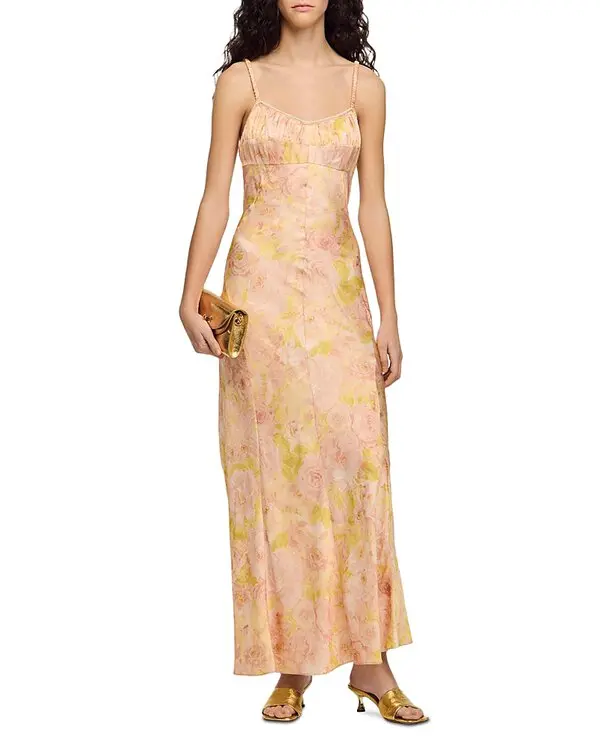 Sandro Flower Print Maxi Dress - Pink / Green