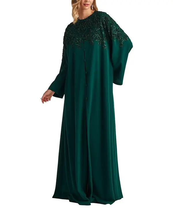 Tadashi Shoji Burney Sequin Embroidered Caftan Gown - Hunter Green