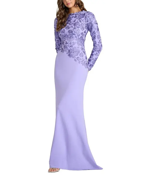 Tadashi Shoji Kisha Embroidered Crepe Gown - Lavender Mist