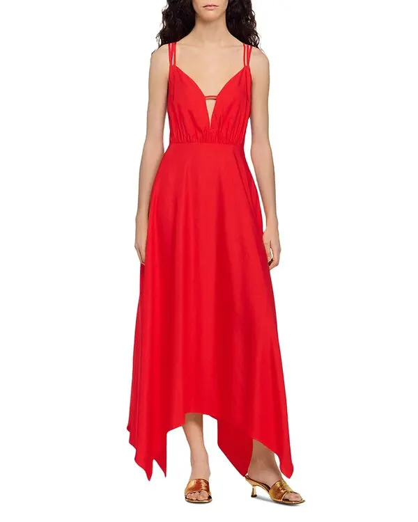 Sandro Asymmetric Maxi Dress - Red