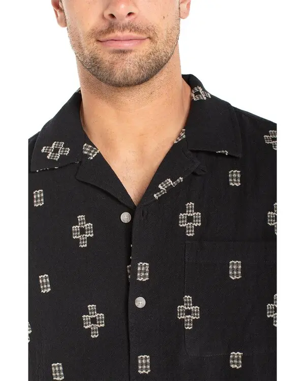 LIVERPOOL Short Sleeve Button Up Camp Shirt - Black Parchment