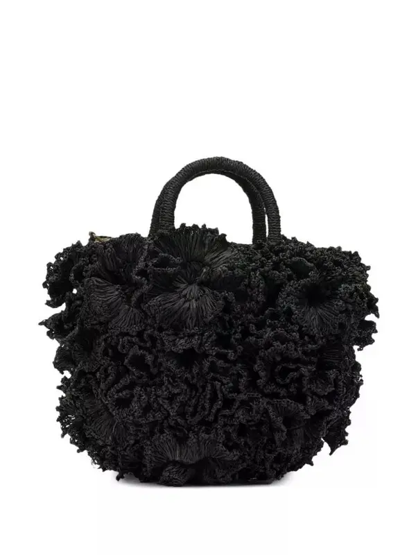 IBELIV Ruffled Raffia Tote Bag - Black