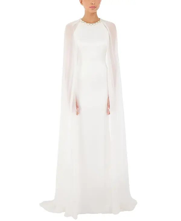 Jenny Packham Embellished Gown With Cape Effect - Ivory