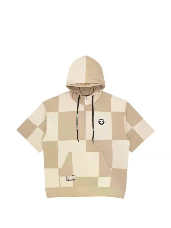 AAPE BY *A BATHING APE Moonface Check Short-sleeved Hoodie - Neutrals