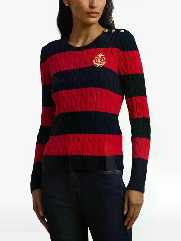 Ralph Lauren Cable-knit Striped Cotton Sweater - Blue