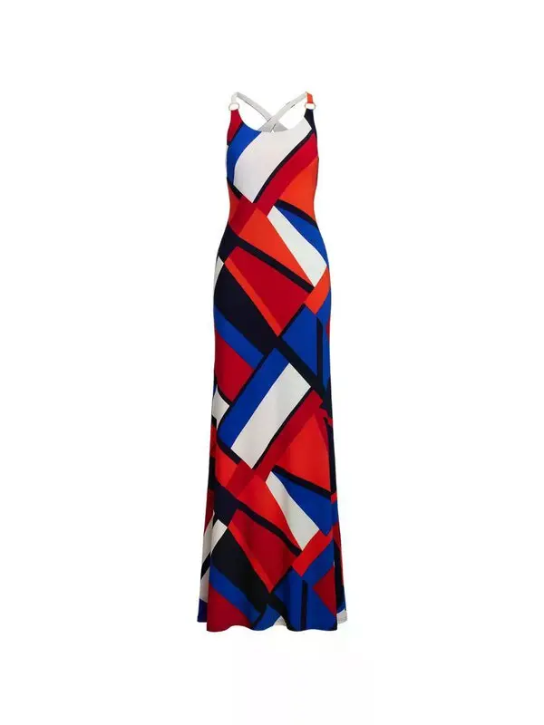 Ralph Lauren Geometric-print Halterneck Maxi Dress - Blue