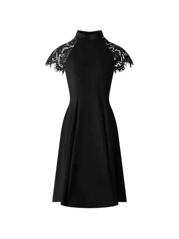 Shanghai Tang Lace-sleeves Mini Dress - Black