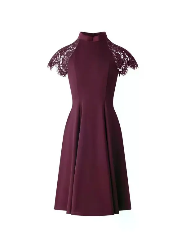 Shanghai Tang Lace-sleeves Mini Dress - Purple